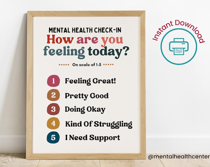 Feelings Check in Poster, Mental Health Poster, Self Care Poster, Daily ...