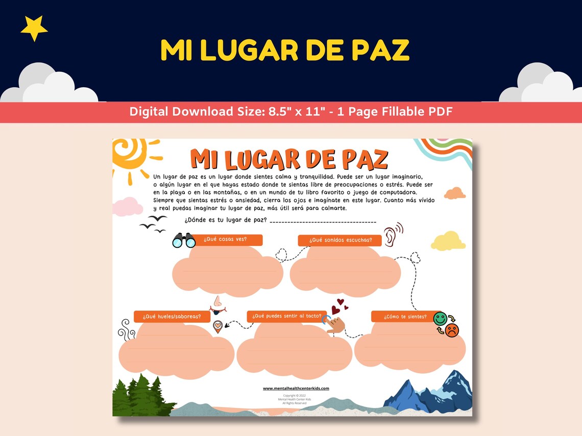 Spanish Trauma/ptsd Worksheet for Kids-teens - Mi Lugar De Paz - My ...