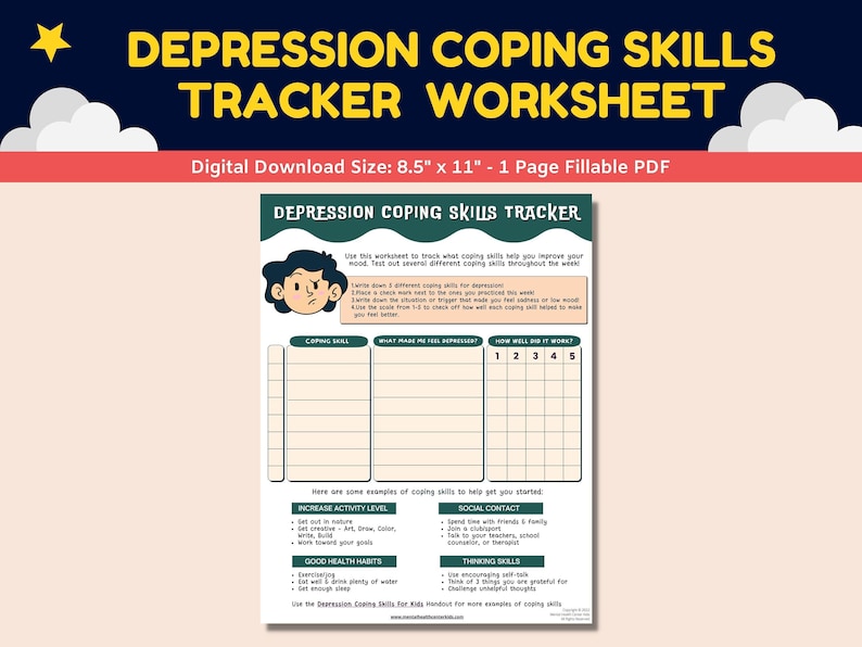 Depression Coping Skills Tracker Fillable Worksheet Kids - Etsy