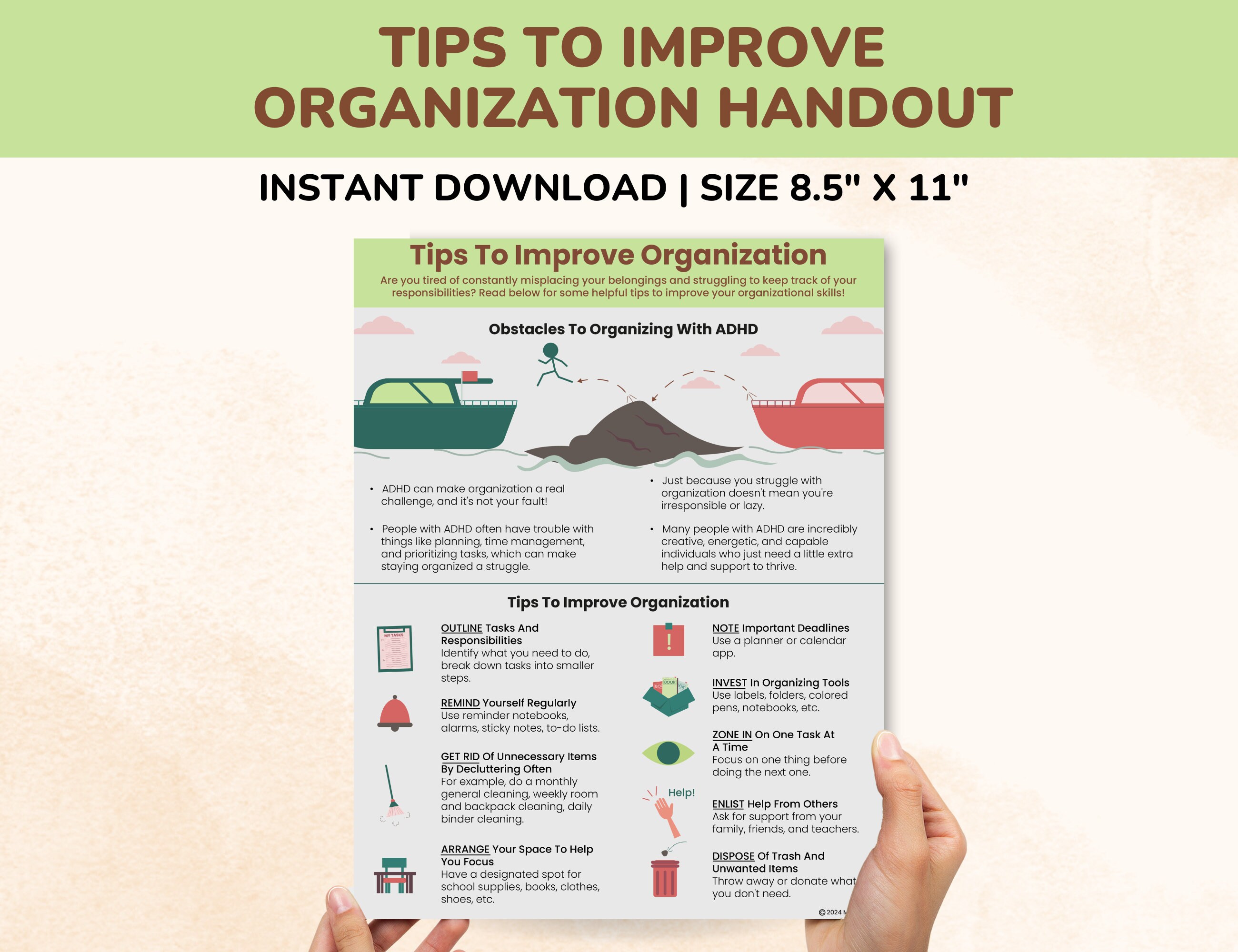 ADHD Organization Tips Coping Skills Strategy-executive Functioning ...