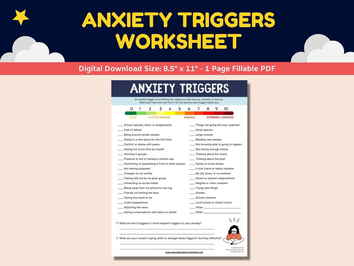 Anxiety Triggers Fillable Worksheet Teens Adolescents - Etsy