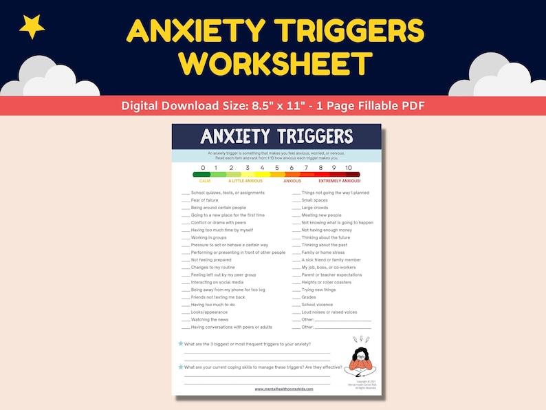 Anxiety Triggers Fillable Worksheet Teens Adolescents - Etsy