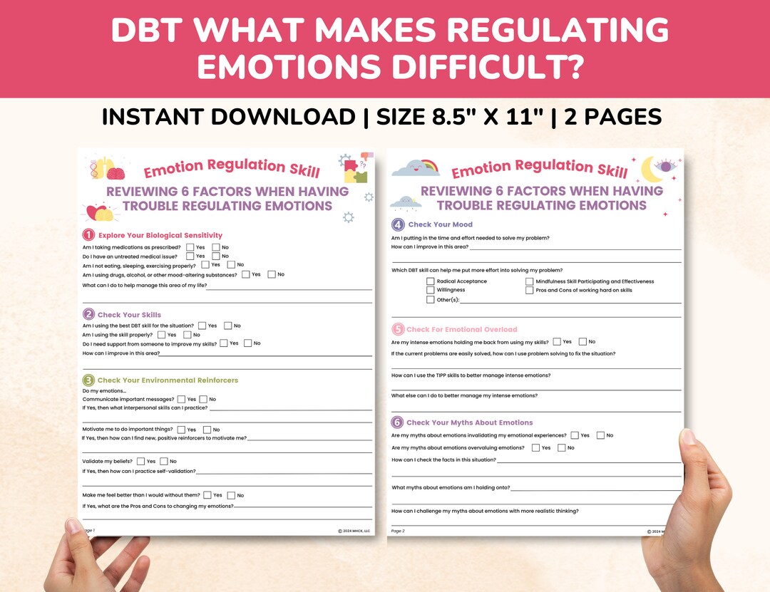 DBT What Makes It Hard to Regulate Emotions Worksheet 2-page Fillable ...