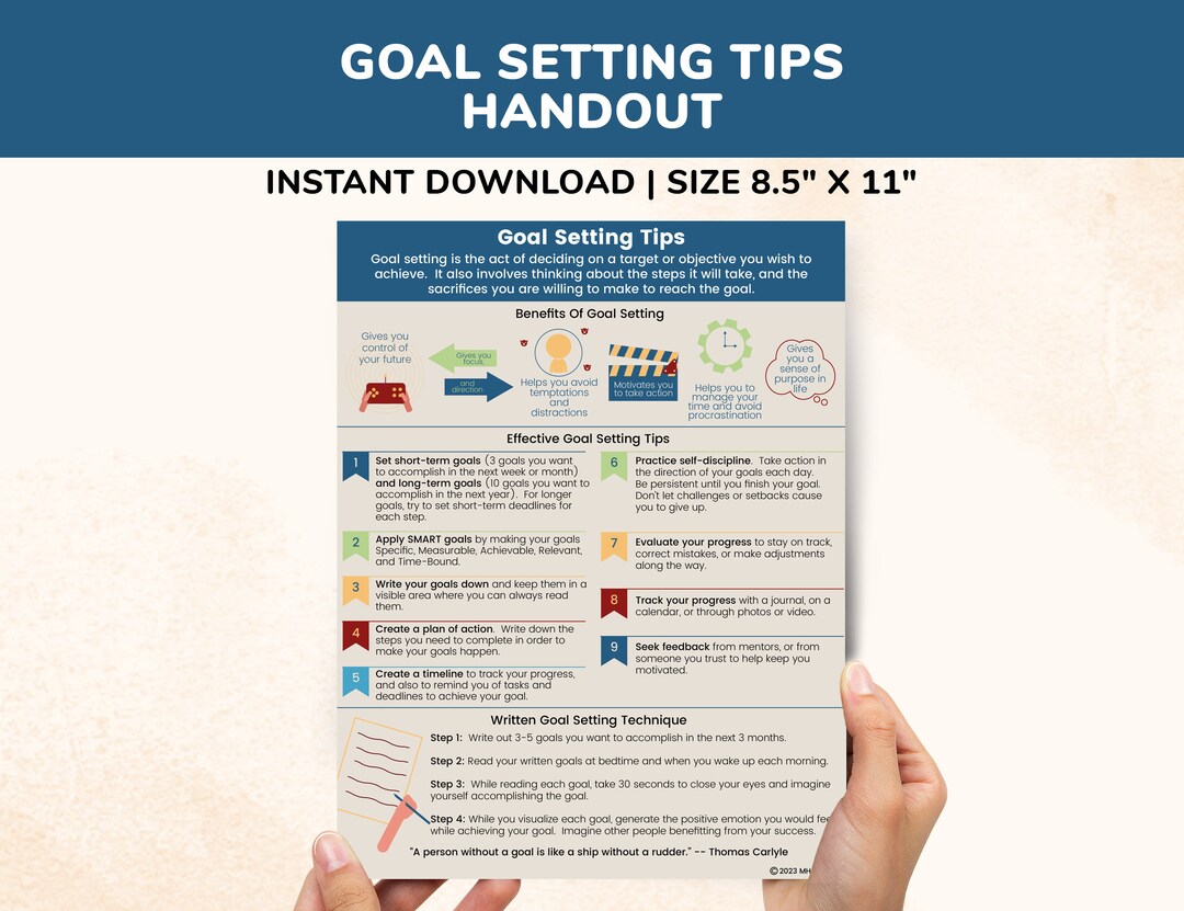 Goal Setting Tips Printable Poster Kids Teens Success Strategies ...