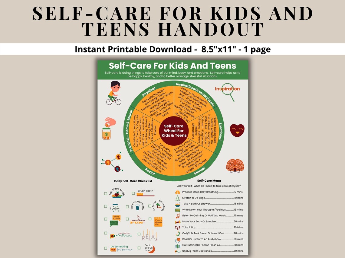 Self-care for Kids & Teens Printable Poster Self Care Wheel - Etsy