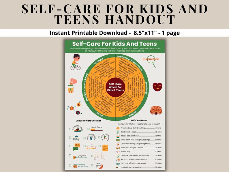 Self-care for Kids & Teens Printable Poster Self Care Wheel - Etsy
