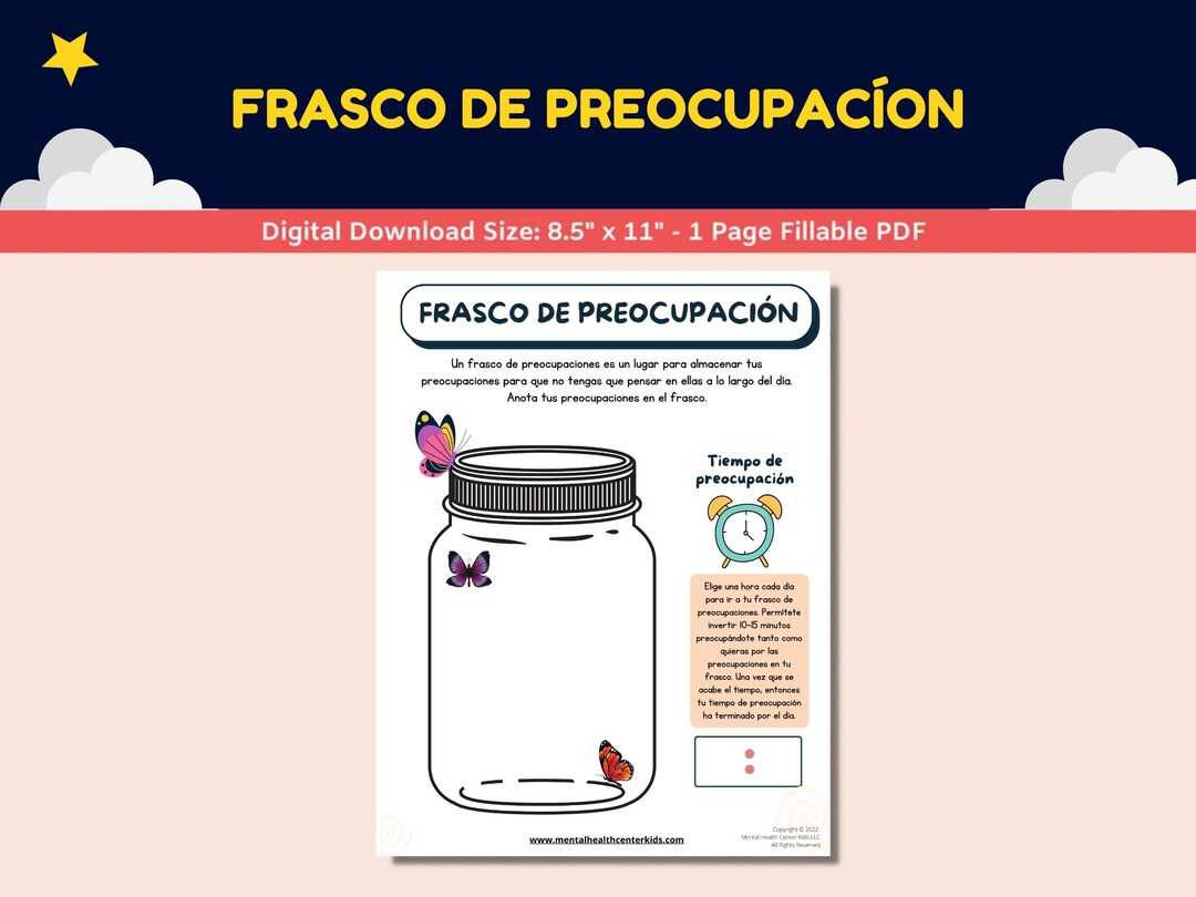 Spanish Anxiety Worksheet for Kids-teens - Frasco De Preocupacion ...