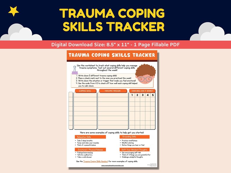 Trauma Coping Skills Tracker Fillable Worksheet Kids Teens - Etsy