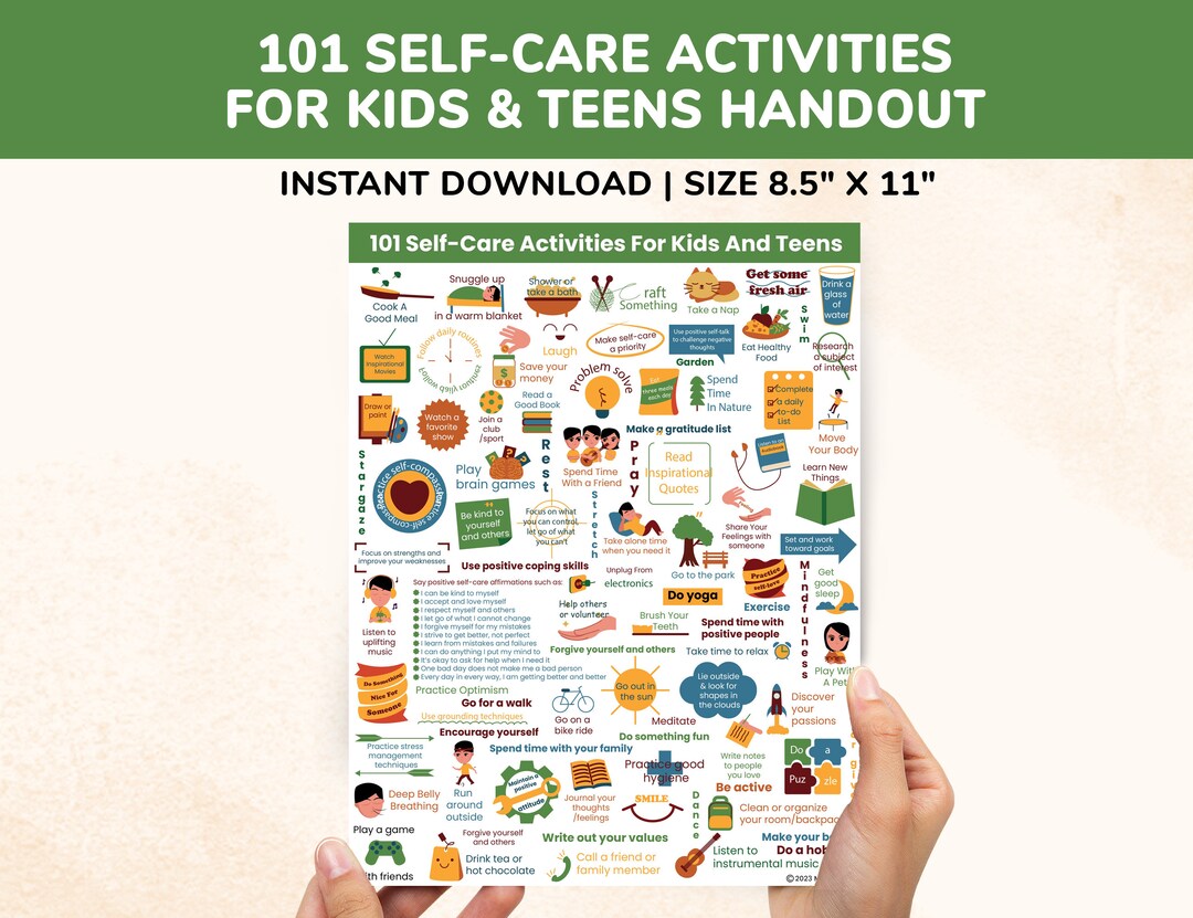 101 Self-care Activities for Kids & Teens Printable Poster - Coping ...