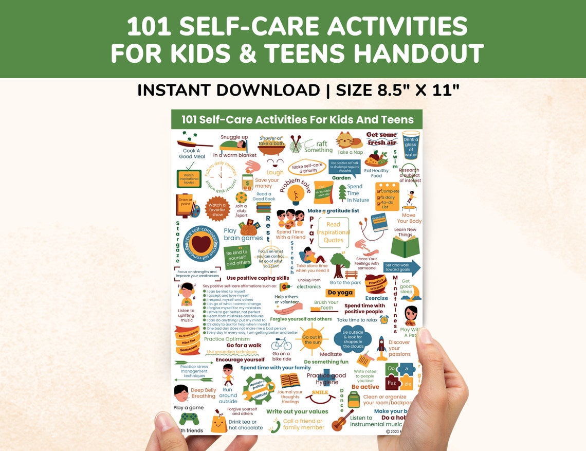 101 Self-care Activities for Kids & Teens Printable Poster - Coping ...