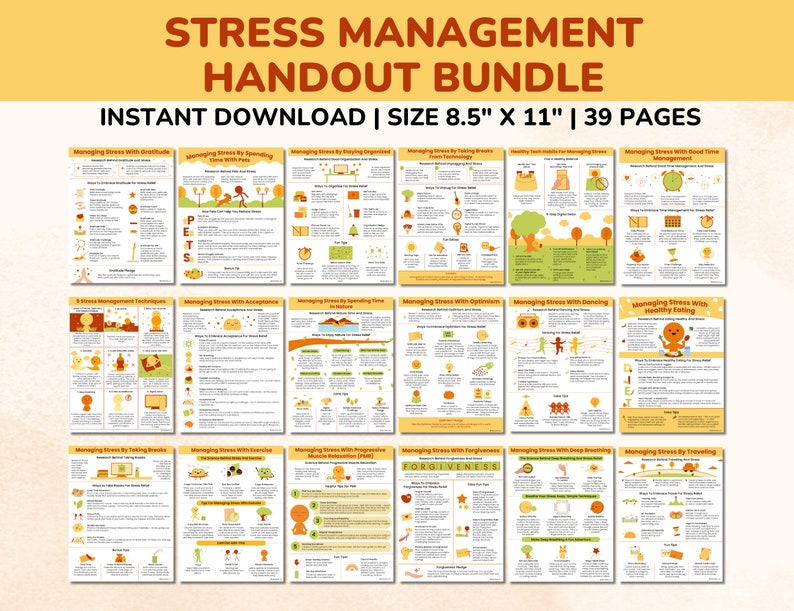 Stress Management Techniques Handout Bundle-39 Pages-stress Relief ...