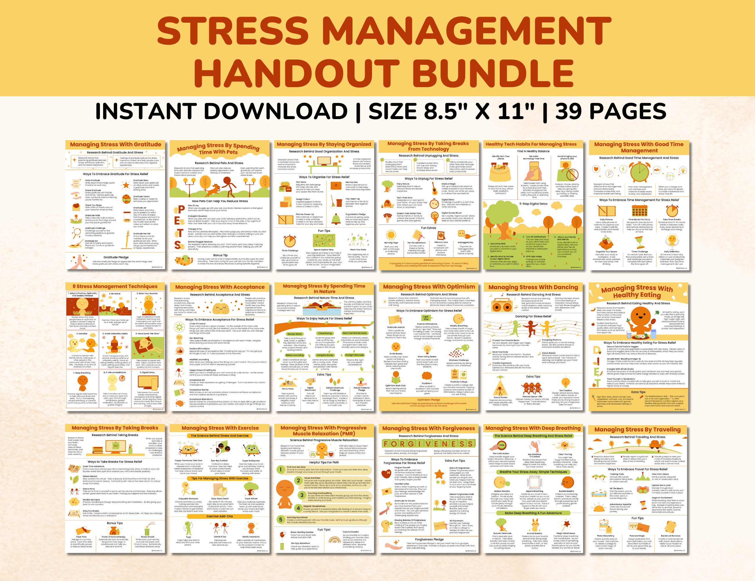 Stress Management Techniques Handout Bundle-39 Pages-stress Relief ...