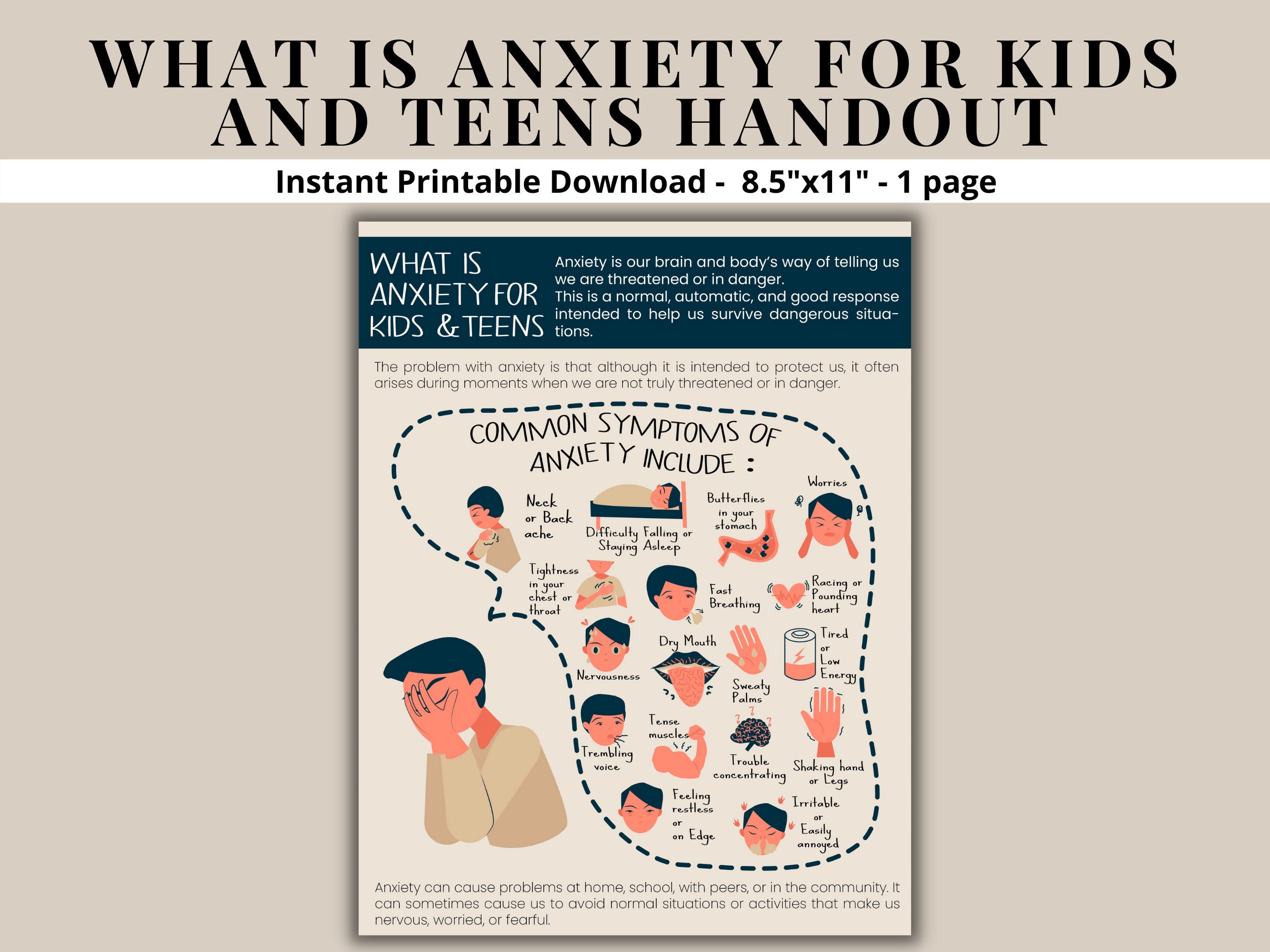 Anxiety Printable Handout-What Is Anxiety For Kids & Teens | Etsy
