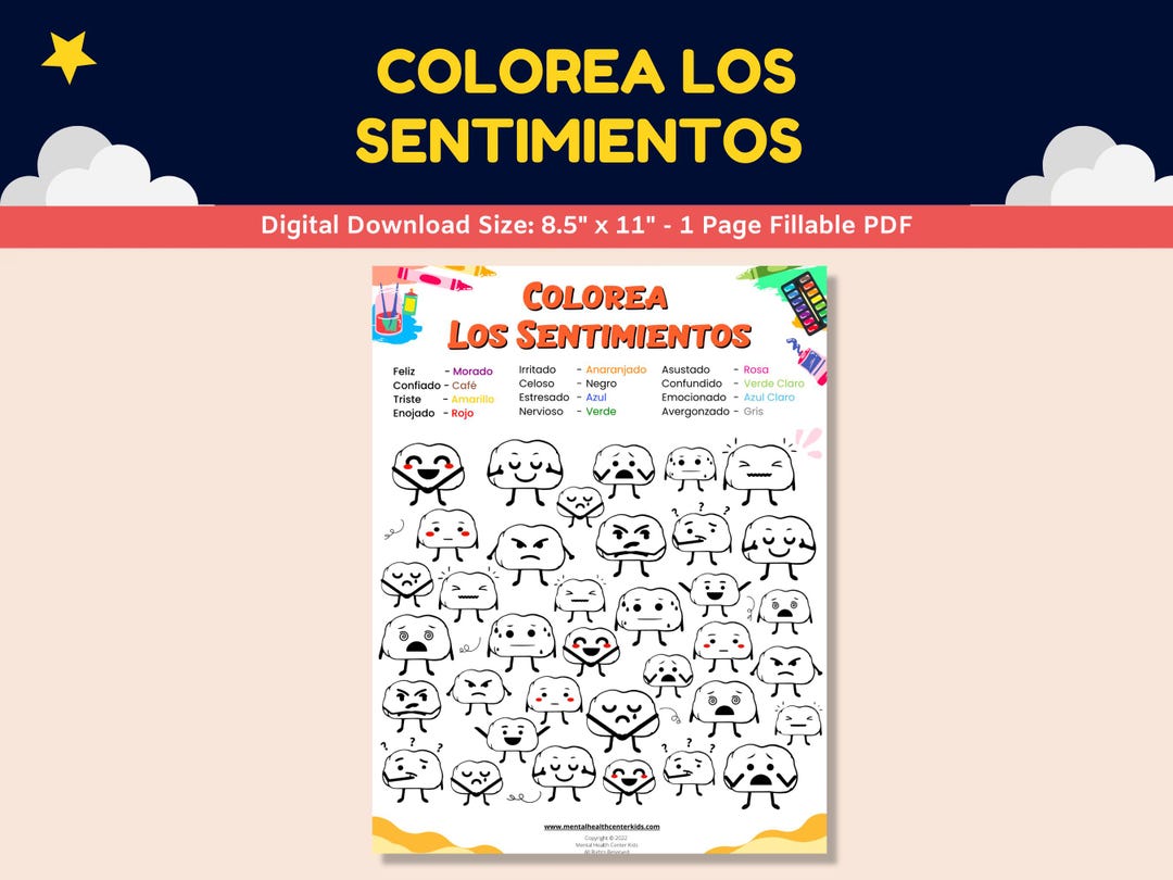 Spanish Feelings/emotions Worksheet for Kids-teens - Colorea Los ...
