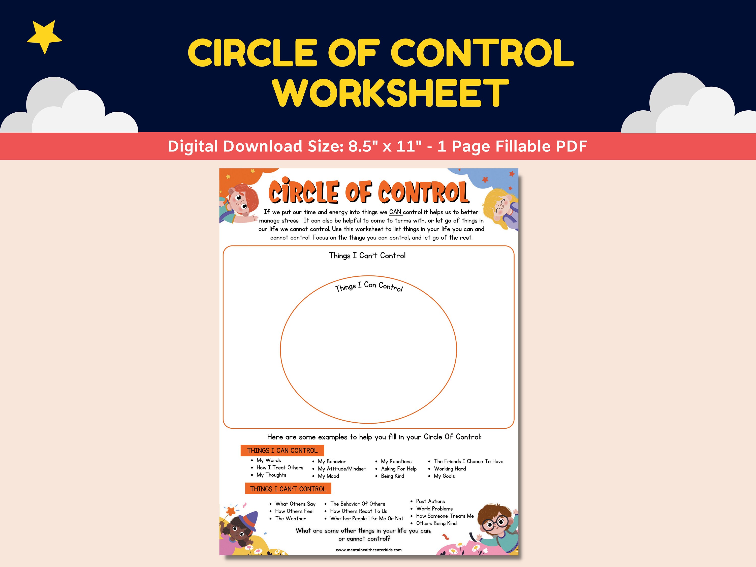 Circle of Control Worksheets for Kids Teens 4 Page Set - Etsy