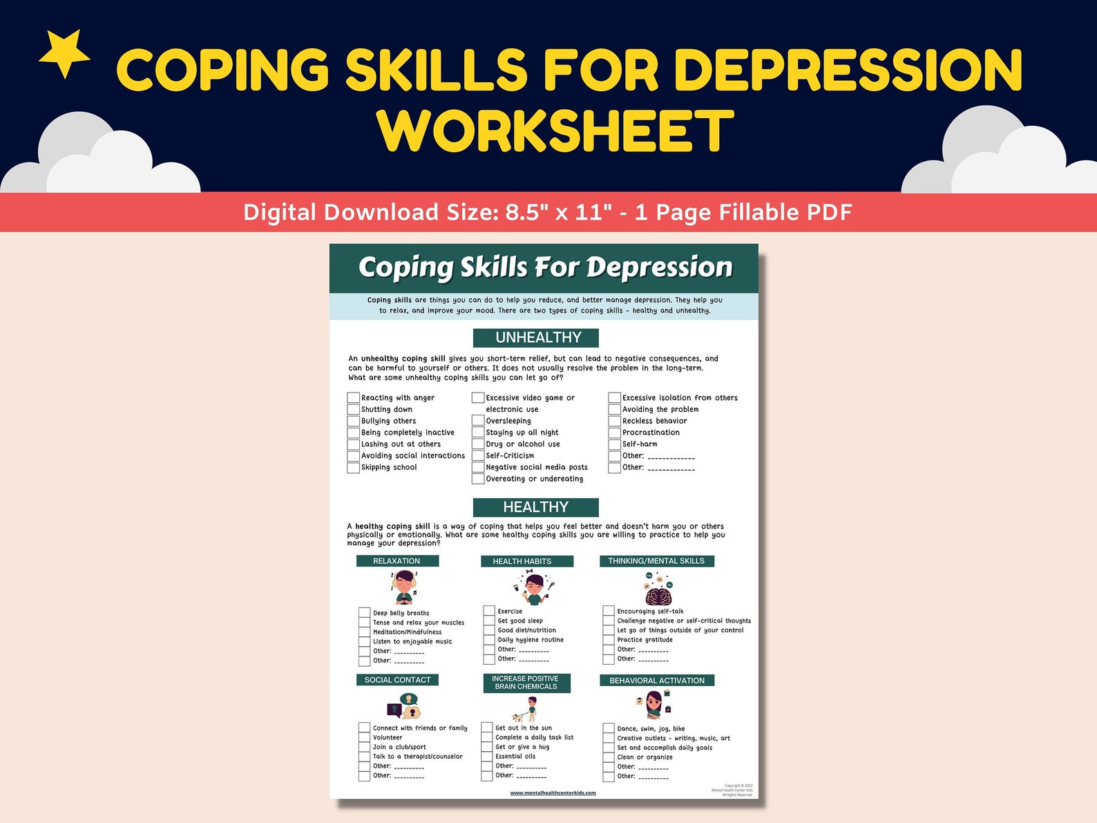Depression Coping Skills Fillable Worksheet Teens - Etsy New Zealand