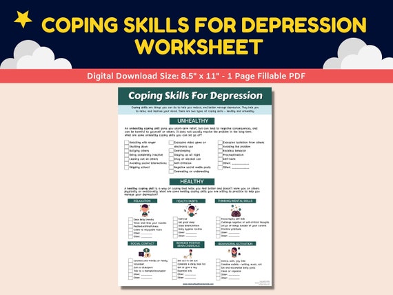 Depression Coping Skills Fillable Worksheet Teens - Etsy