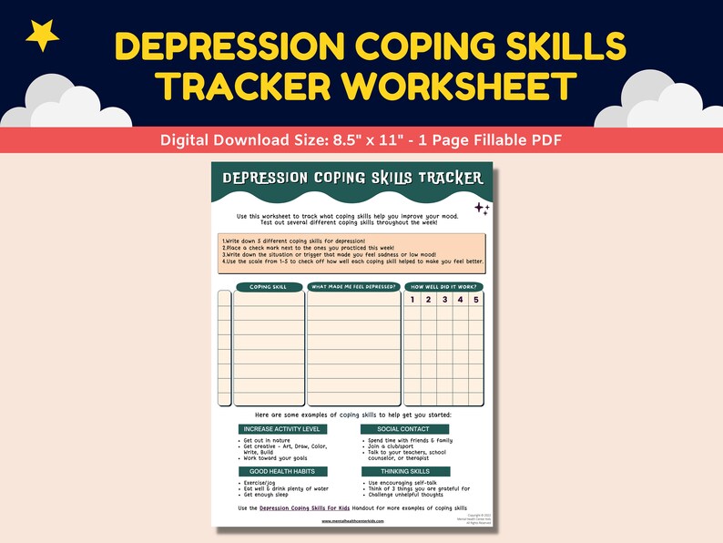 Depression Coping Skills Tracker Fillable Worksheet Kids - Etsy