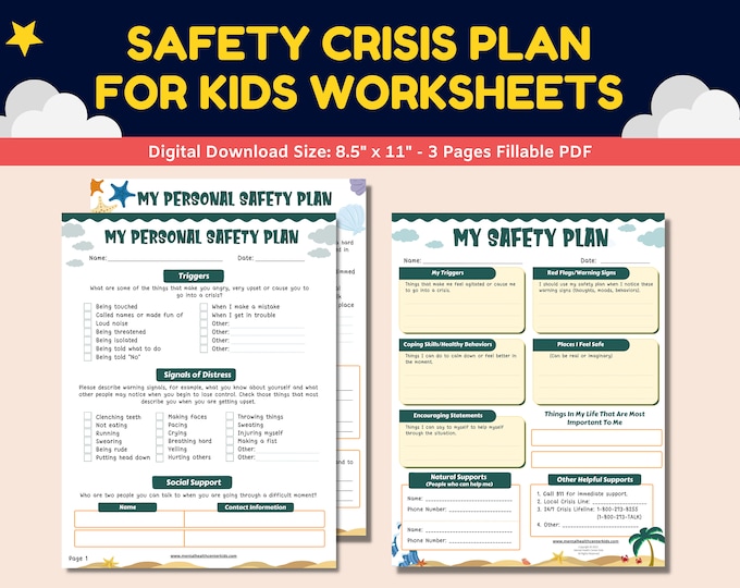 Digital Download Safety Plan for Kids and Teens; Mental Health; Crisis ...