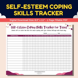 Self-esteem Coping Skills Tracker for Teens Fillable Worksheet Mental ...