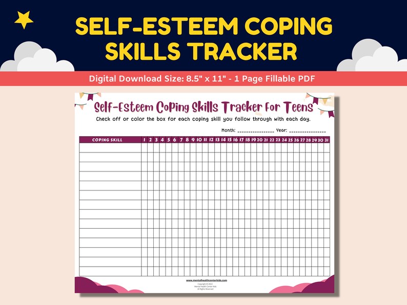 Self-esteem Coping Skills Tracker for Teens Fillable Worksheet | Etsy