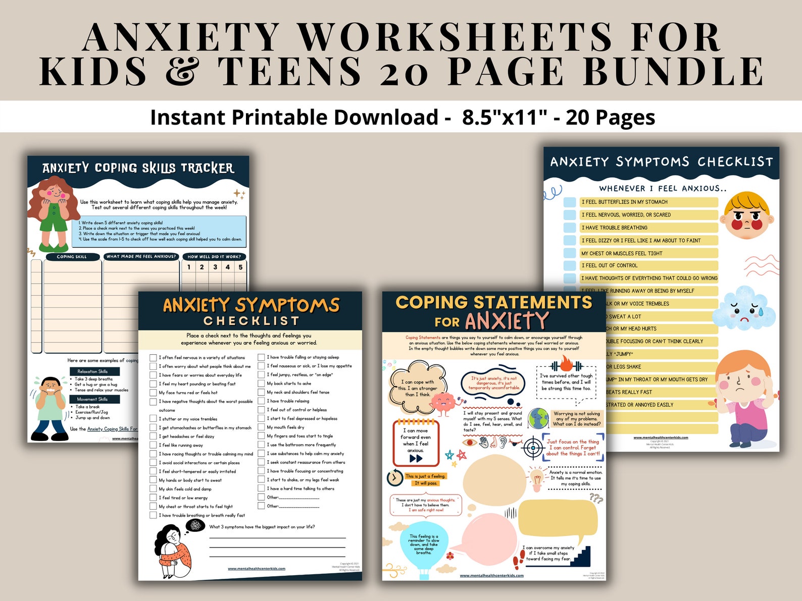 Anxiety Worksheets 20 Pg Printable Bundle for Kids & | Etsy