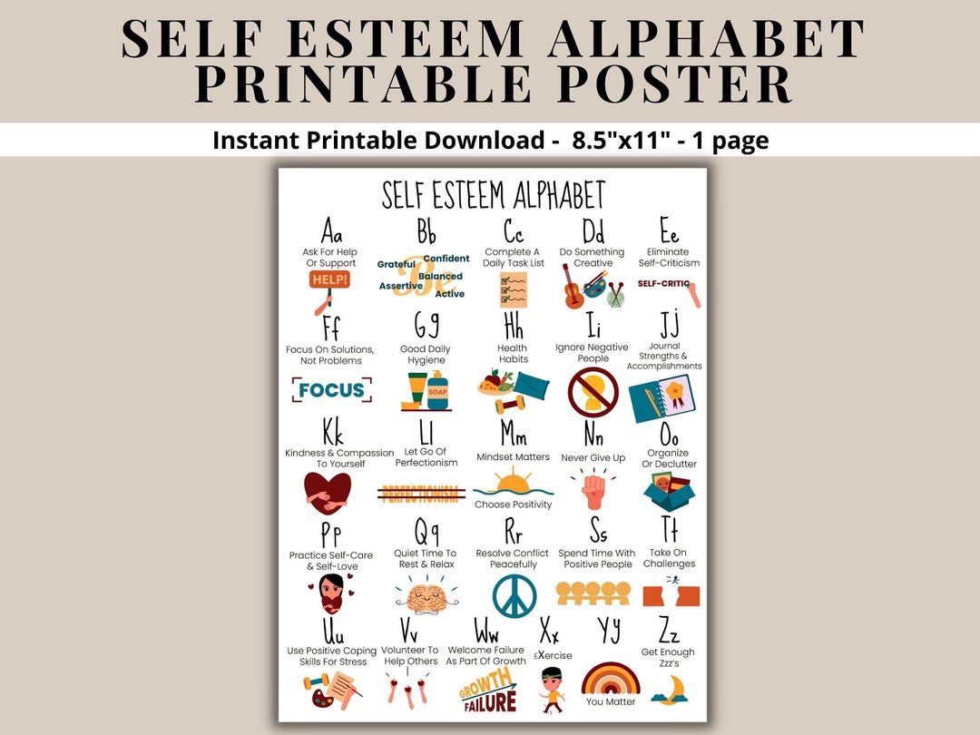Self Esteem Coping Skills Alphabet Printable Poster Kids ABC - Etsy