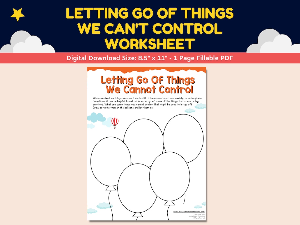 Circle of Control Worksheets for Kids Teens 4 Page Set Printable Coping ...