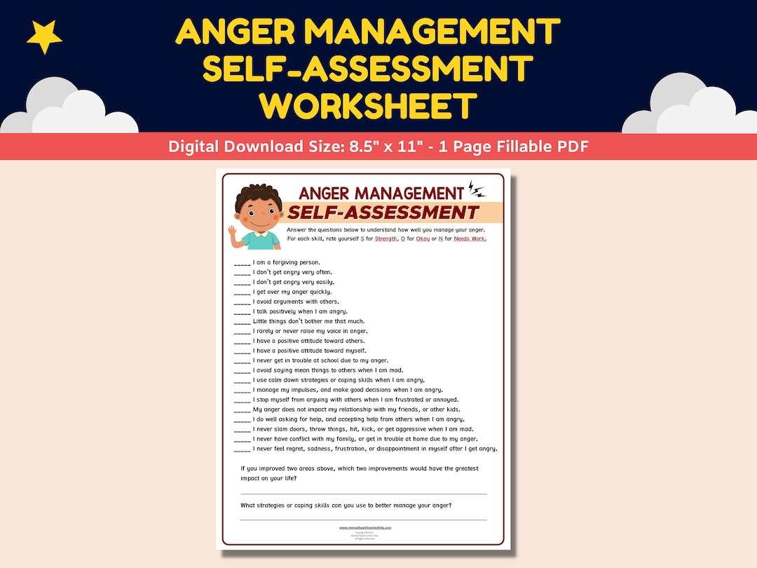 Anger Management Self-assessment Worksheet Kids Teens Adolescents ...