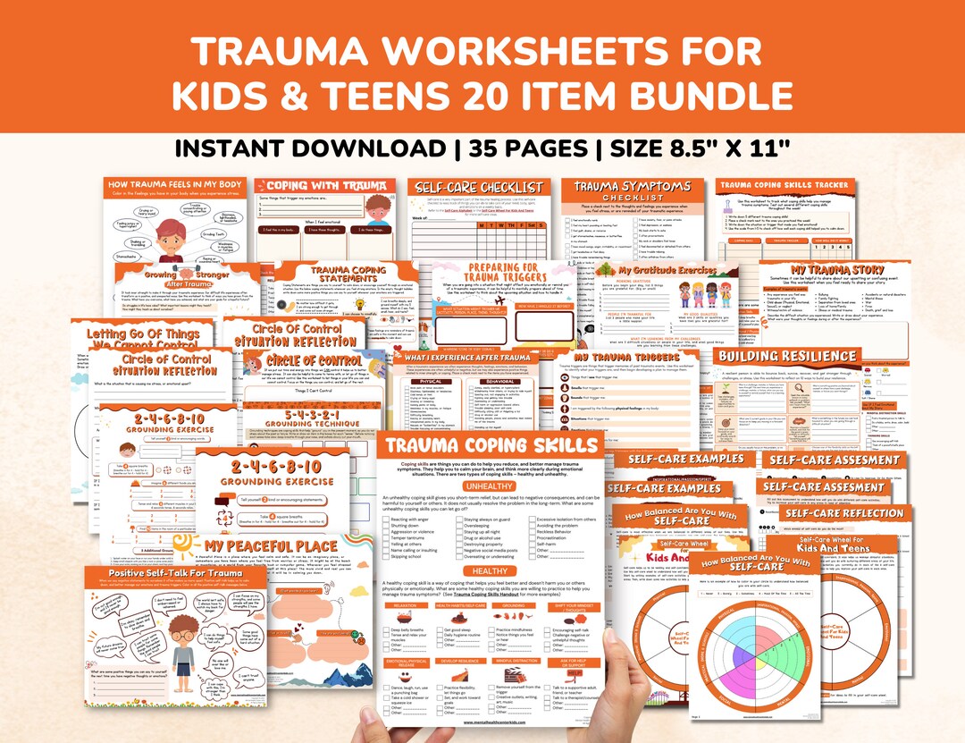 Trauma PTSD Worksheets 20 Item Printable Bundle for Kids & Teens-child ...