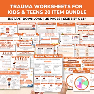 Trauma PTSD Worksheets 20 Item Printable Bundle for Kids & Teens-child ...