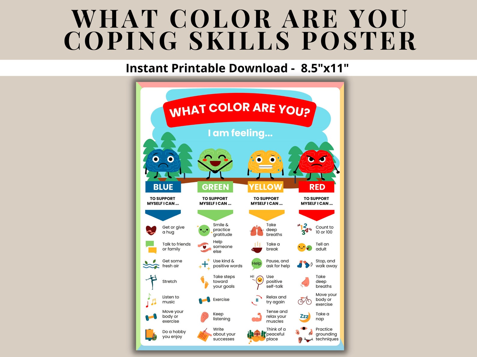 Emotions Poster Feelings Chart Coping Skills 2pg Set Kids - Etsy