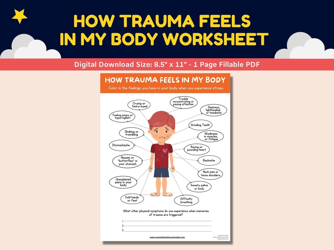 Trauma PTSD Symptoms Body Signals Worksheet Children Teens - Etsy