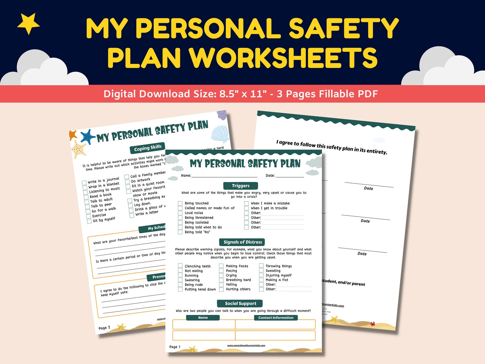 Safety Plan for Kids Teens Printable Crisis Plan Worksheet Mental ...