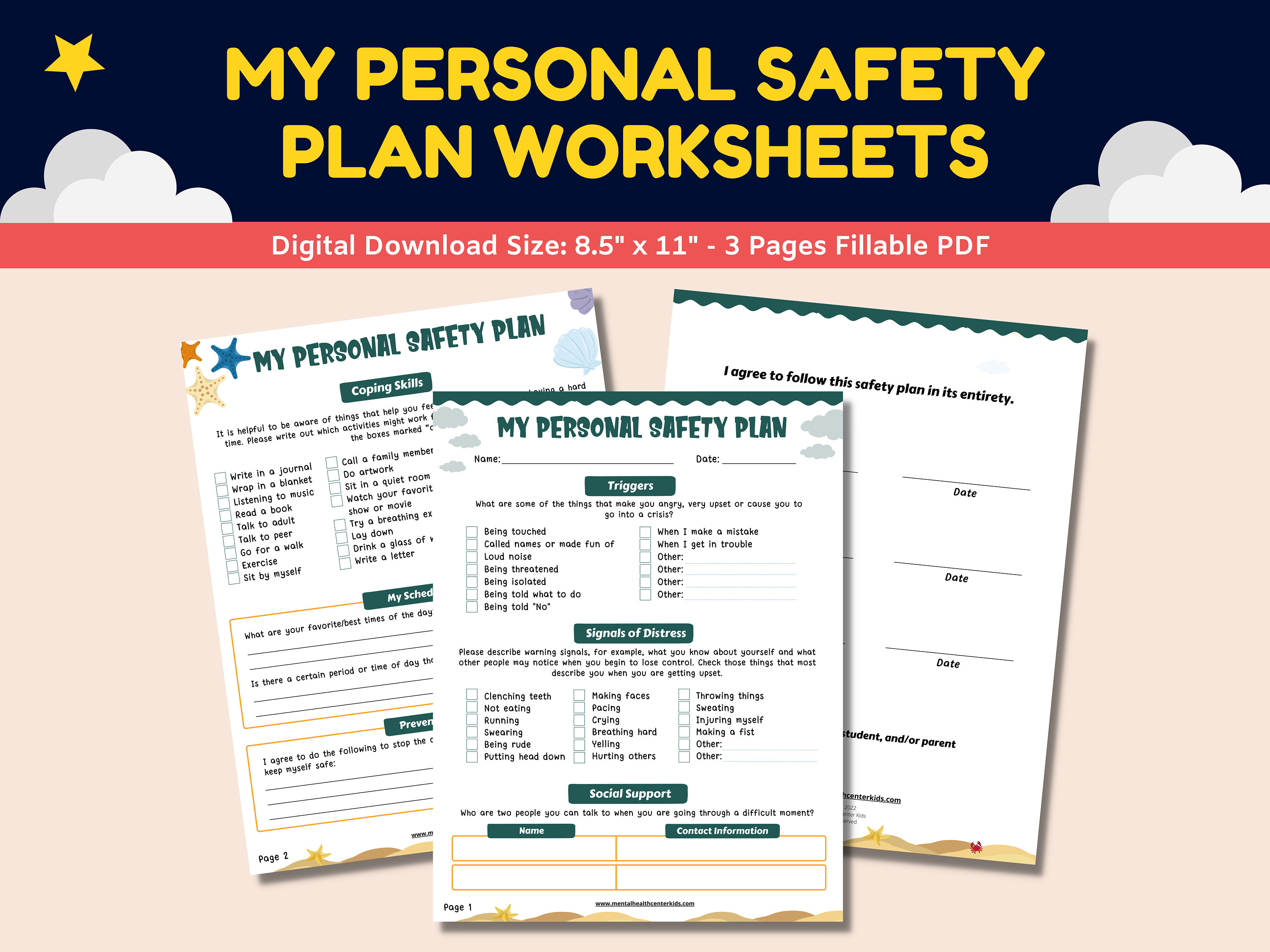 Safety Plan for Kids Teens Printable Crisis Plan Worksheet - Etsy UK
