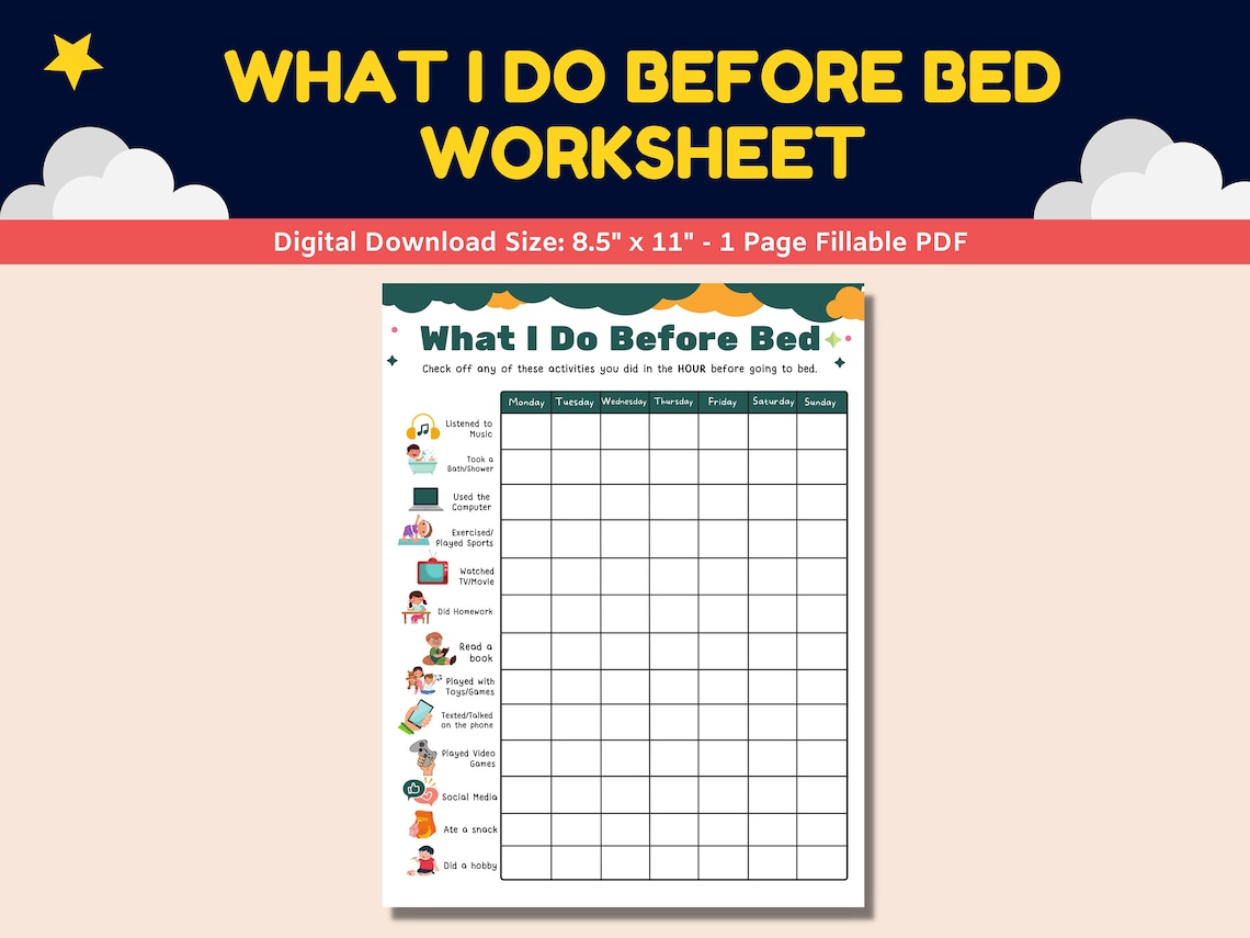 Sleep Hygiene Tracker Printable Worksheets for Kids Teens 3 - Etsy