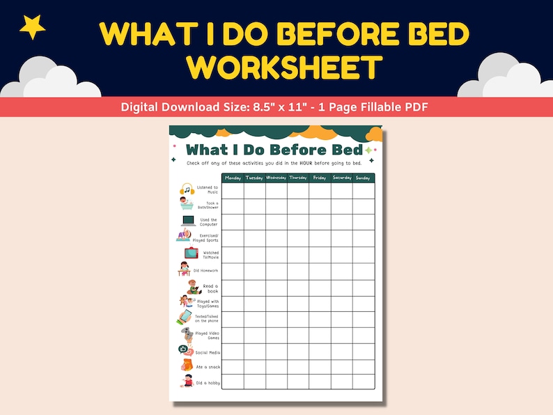 Sleep Hygiene Tracker Printable Worksheets for Kids Teens 3 - Etsy