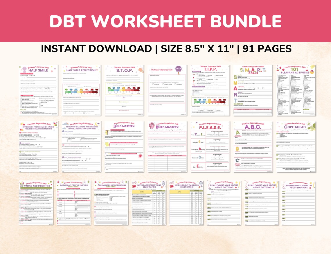 DBT Worksheets Bundle Kids-teens-adults-91 Pgs DBT Coping Skills ...