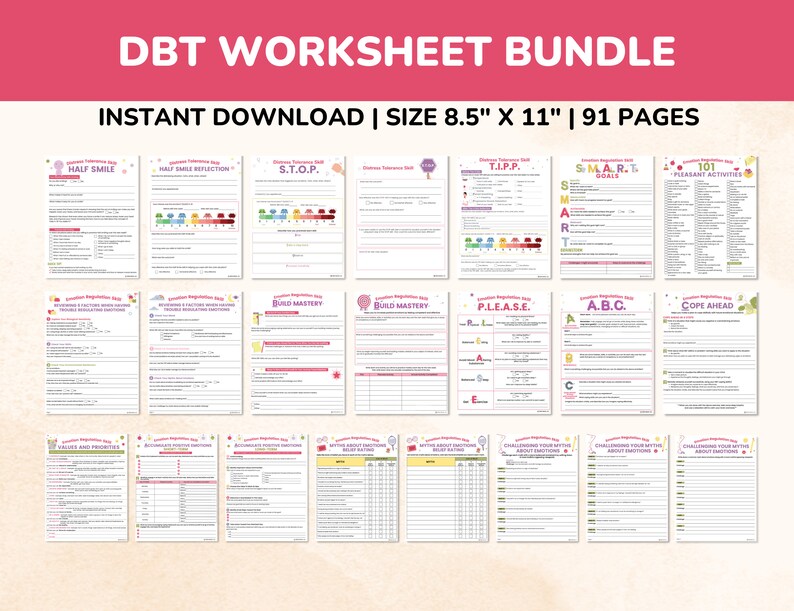 DBT Worksheets Bundle Kids-teens-adults-91 Pgs DBT Coping Skills ...