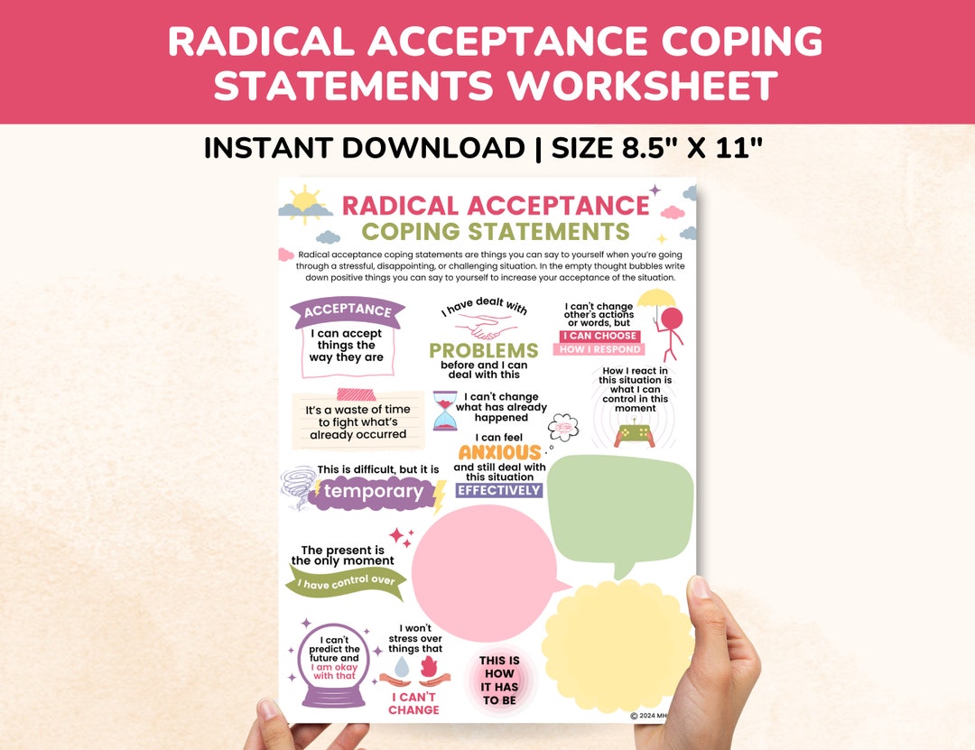DBT Radical Acceptance Coping Statements Quotes Worksheet-distress ...