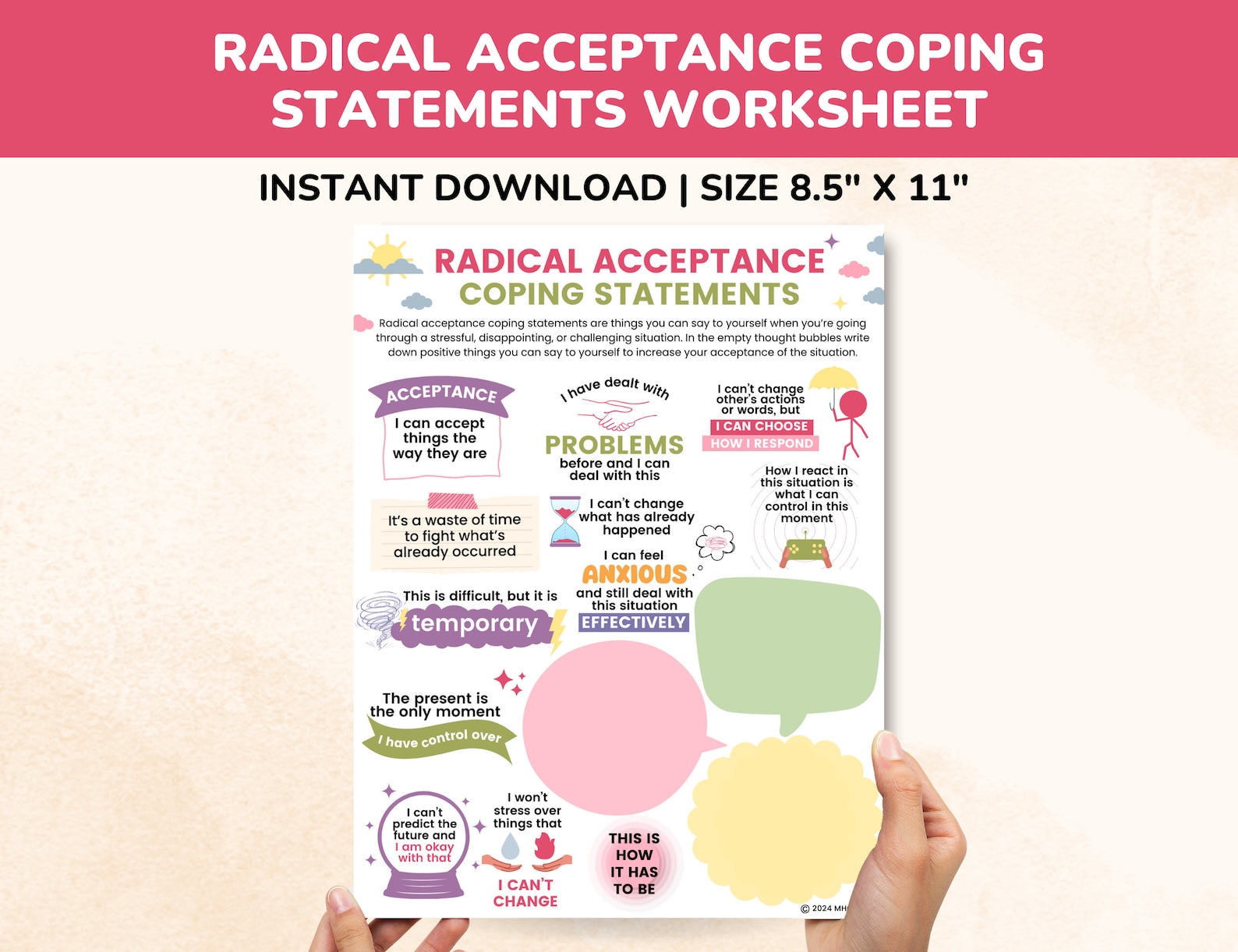 DBT Radical Acceptance Coping Statements Quotes Worksheet-distress ...
