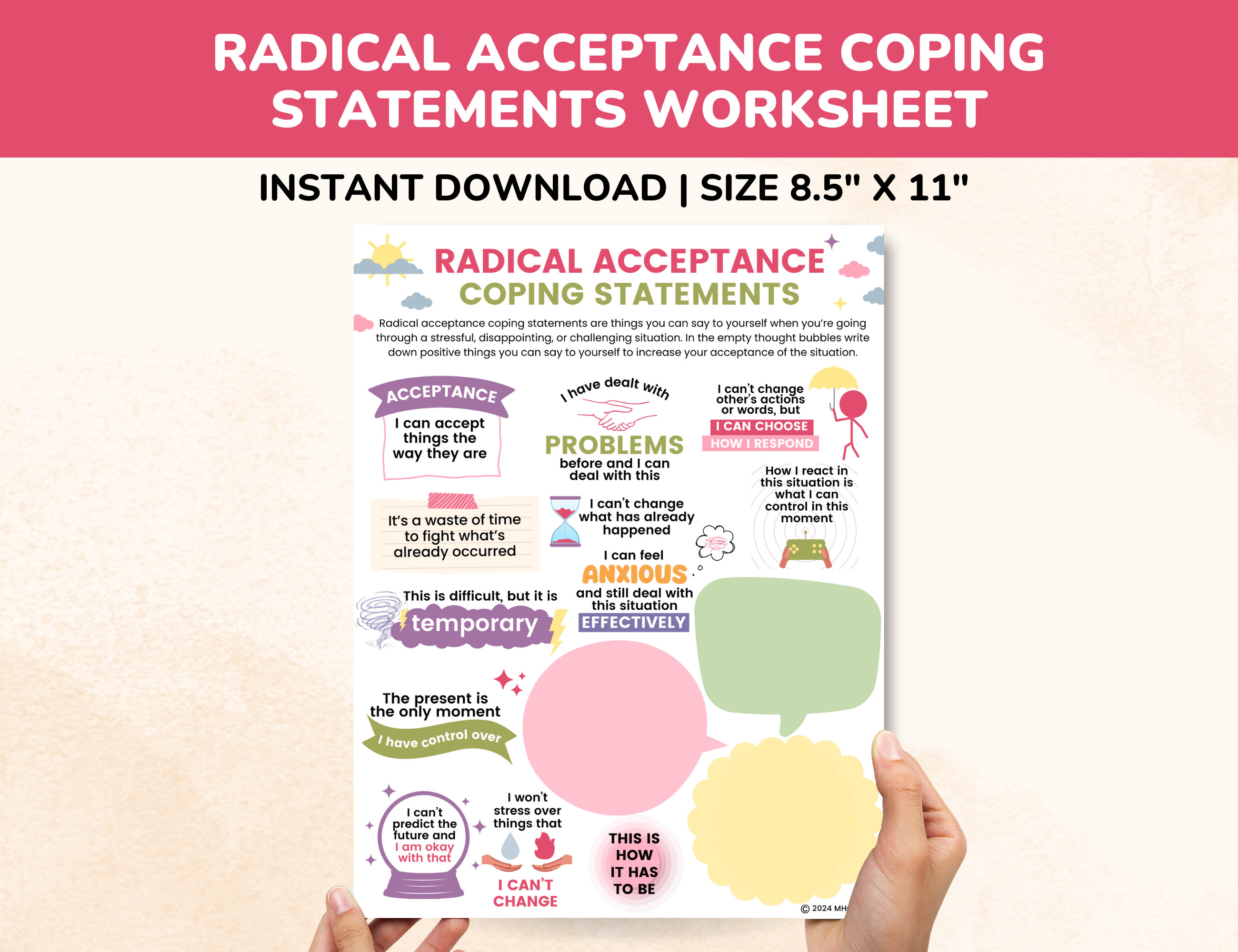 DBT Radical Acceptance Coping Statements Quotes Worksheet-distress ...