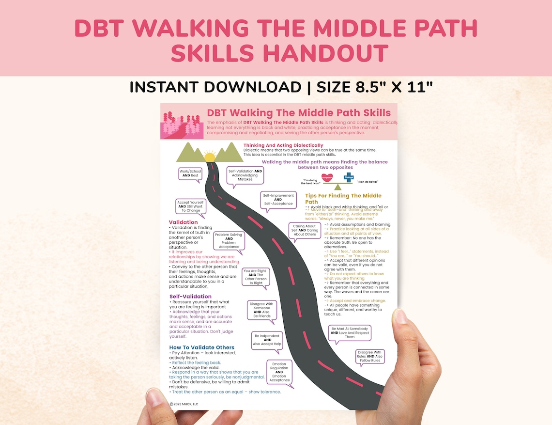 DBT Walking the Middle Path Coping Skills Printable Handout Poster ...
