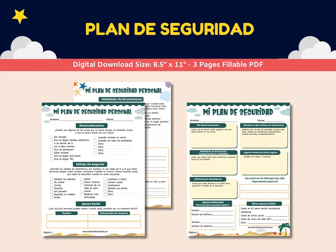 Spanish Depression Worksheet for Kids-teens - Plan De Seguridad ...