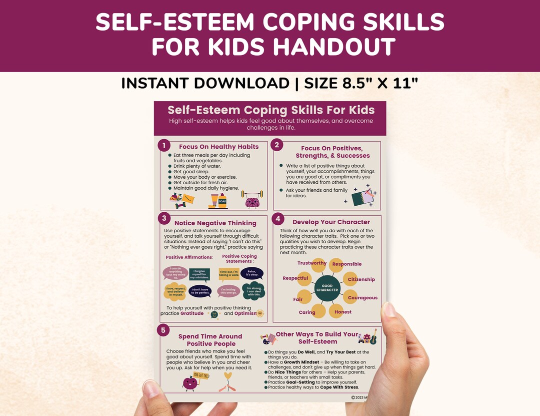 Self-esteem Coping Skills for Kids Children Printable Poster Handout ...