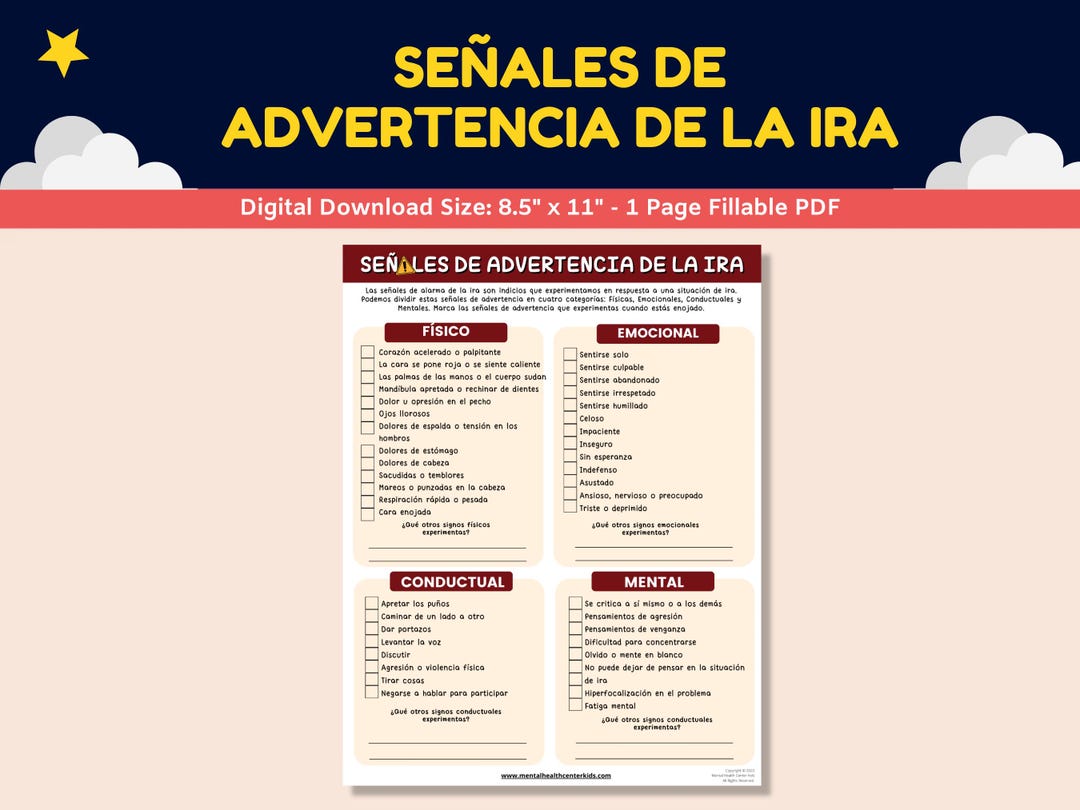 Spanish Anger Management Worksheet for Kids-teens - Señales De ...