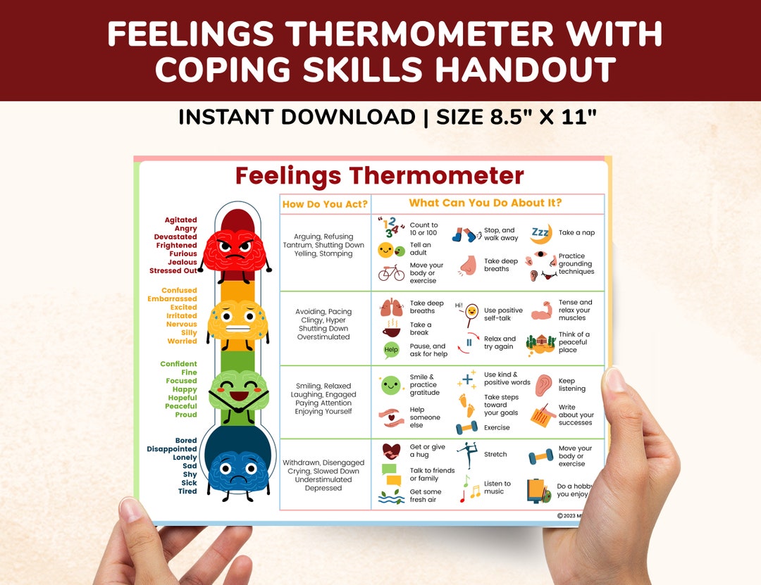 Feelings Thermometer Chart With Coping Skills - Emotions Poster Kids ...