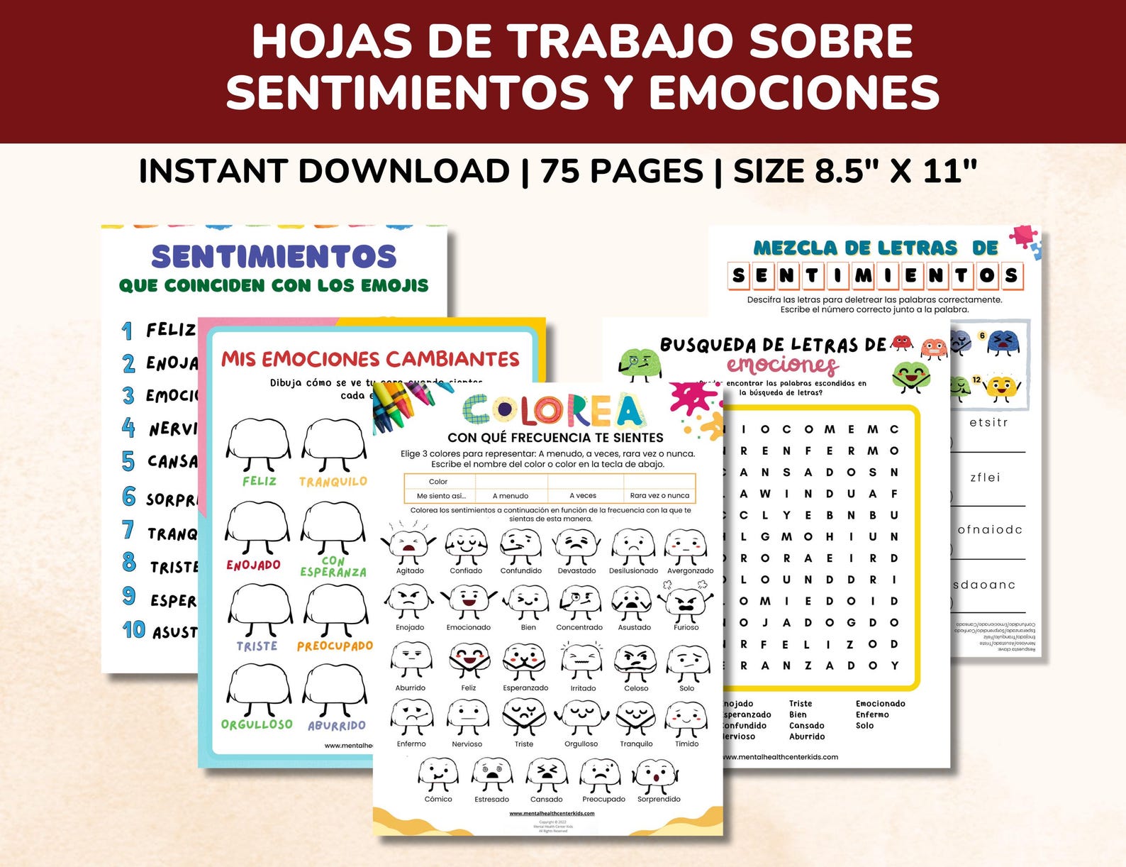 Spanish Feelings/emotions Worksheets 20 Page Bundle Kids-teens - Hojas ...