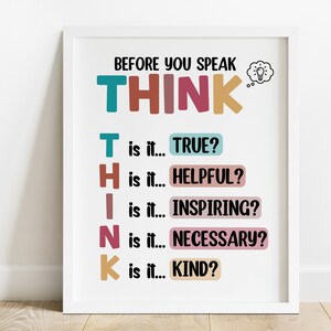 Think Before You Speak Poster-teacher Classroom School Counselor Office ...