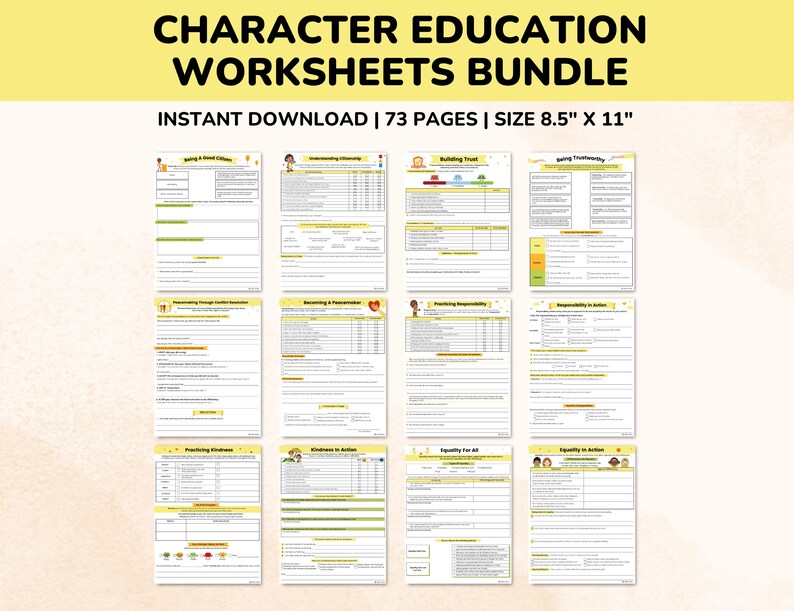 Character Education Worksheets Bundle for Kids-teens-students-73 Pages ...